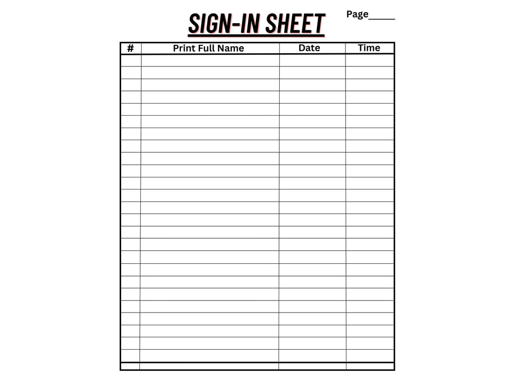 Printable Sign-in Sheet 25 rows 8.5x11 inches – DSVarietyhub